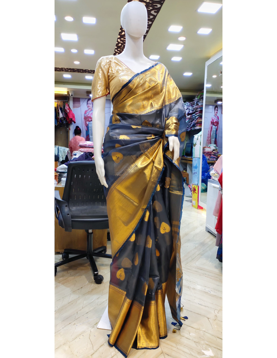 Premium Quality Slate Organza Silk Saree With Reshmi Zari Weaving Wide ...