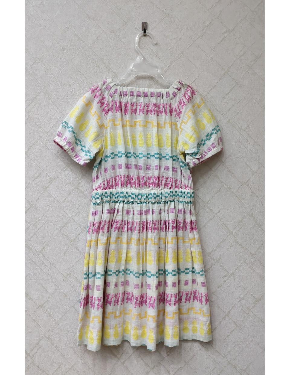 All Over Self Weaving Square Neck White Frock