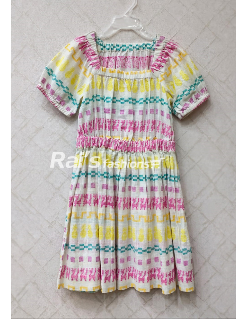 All Over Self Weaving Square Neck White Frock