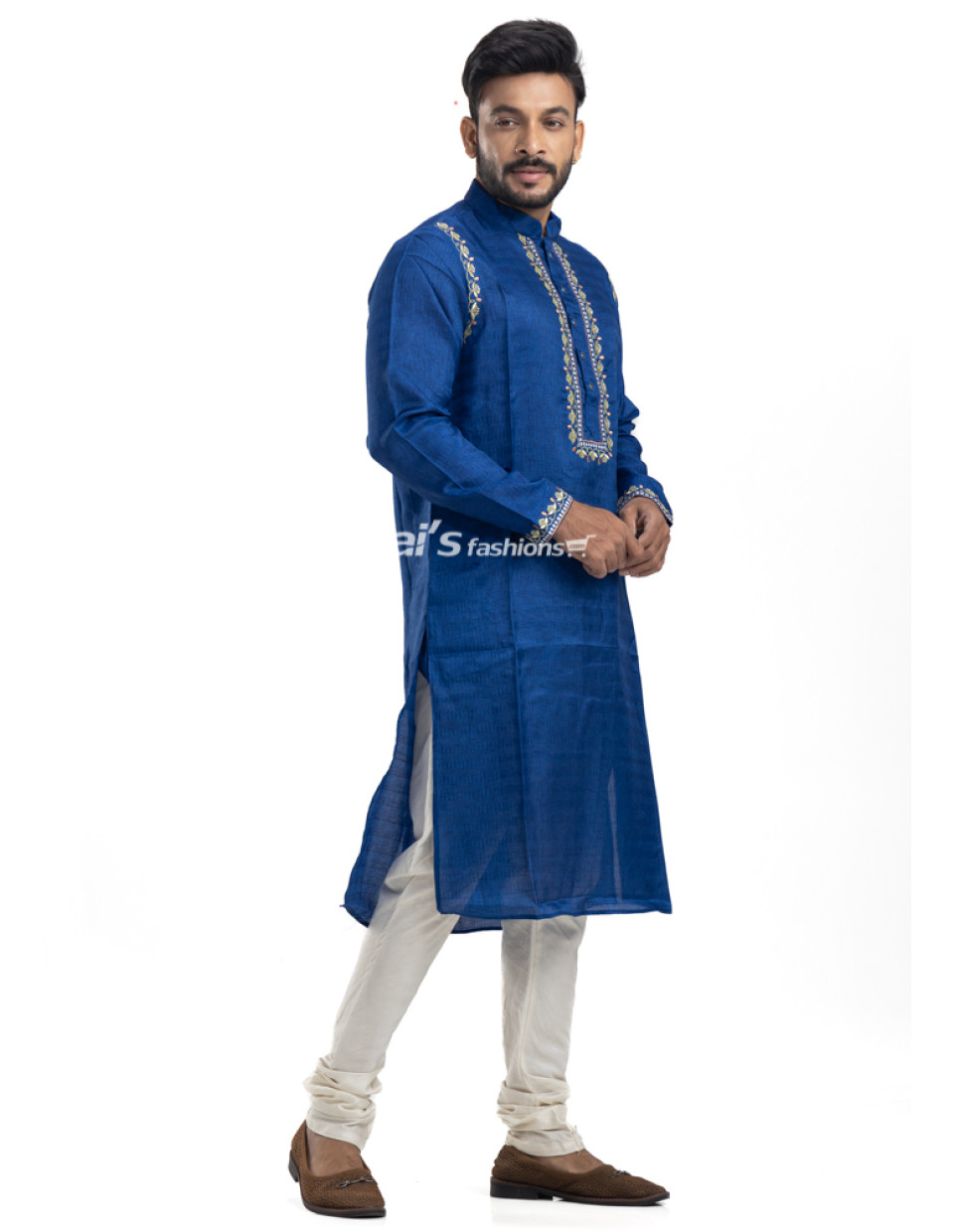 Handloom Silk Self Weaving Long Punjabi With Embroidery Work